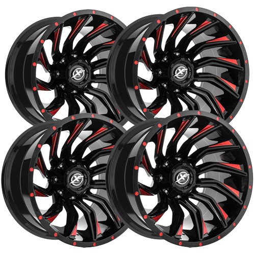 (Set of 4) XF Off-Road XF-224 20x10 8x6.5"/8x170 -24mm Black/Red Wheels ...