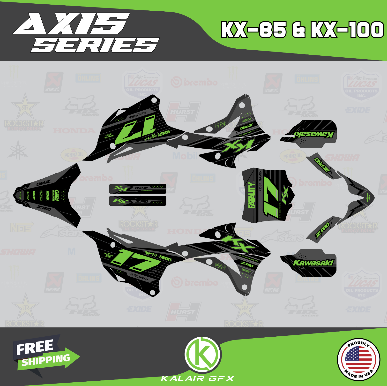 Graphics Kit for Kawasaki KX85 KX100 (2014-2021) KX 85 KX 100 Axis ...