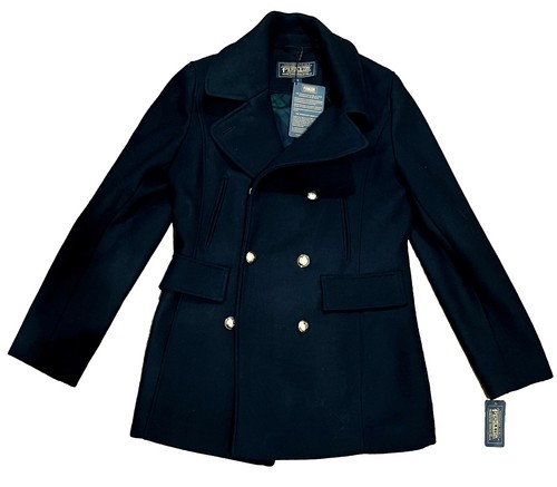 NWT Pendleton Black Wool Blend Double Breasted Peacoat Gold Buttons Sz ...