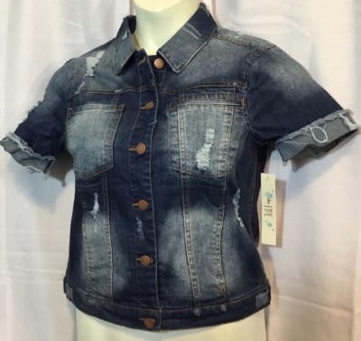 NEW LOVE FIRE Blue Jean Vest Size Large L Distressed Stretch Denim ...