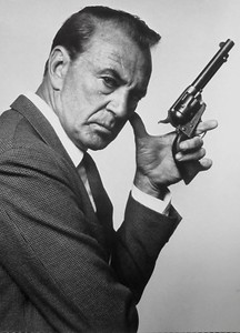 GARY COOPER pro-gun clipping B&W photo 1950s actor w/ revolver Ruger 45 ...