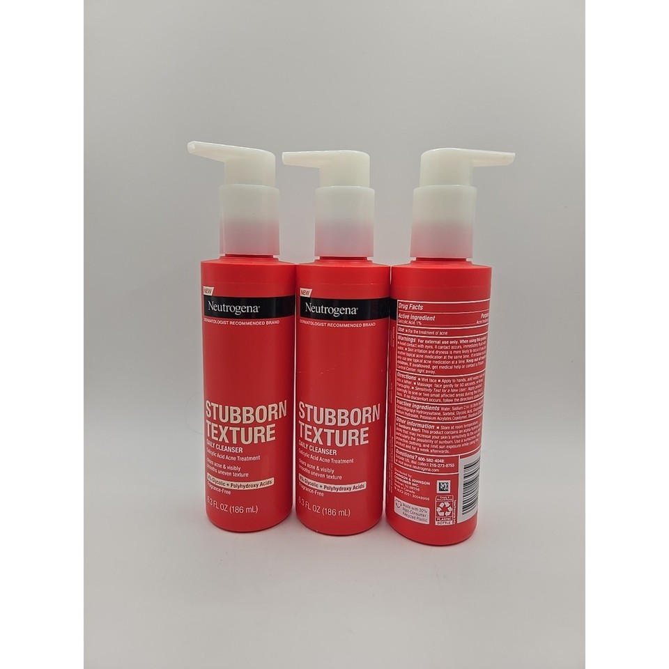 Lot of 3 Neutrogena Stubborn Texture Daily Cleanser Salicylic Acid Acne ...