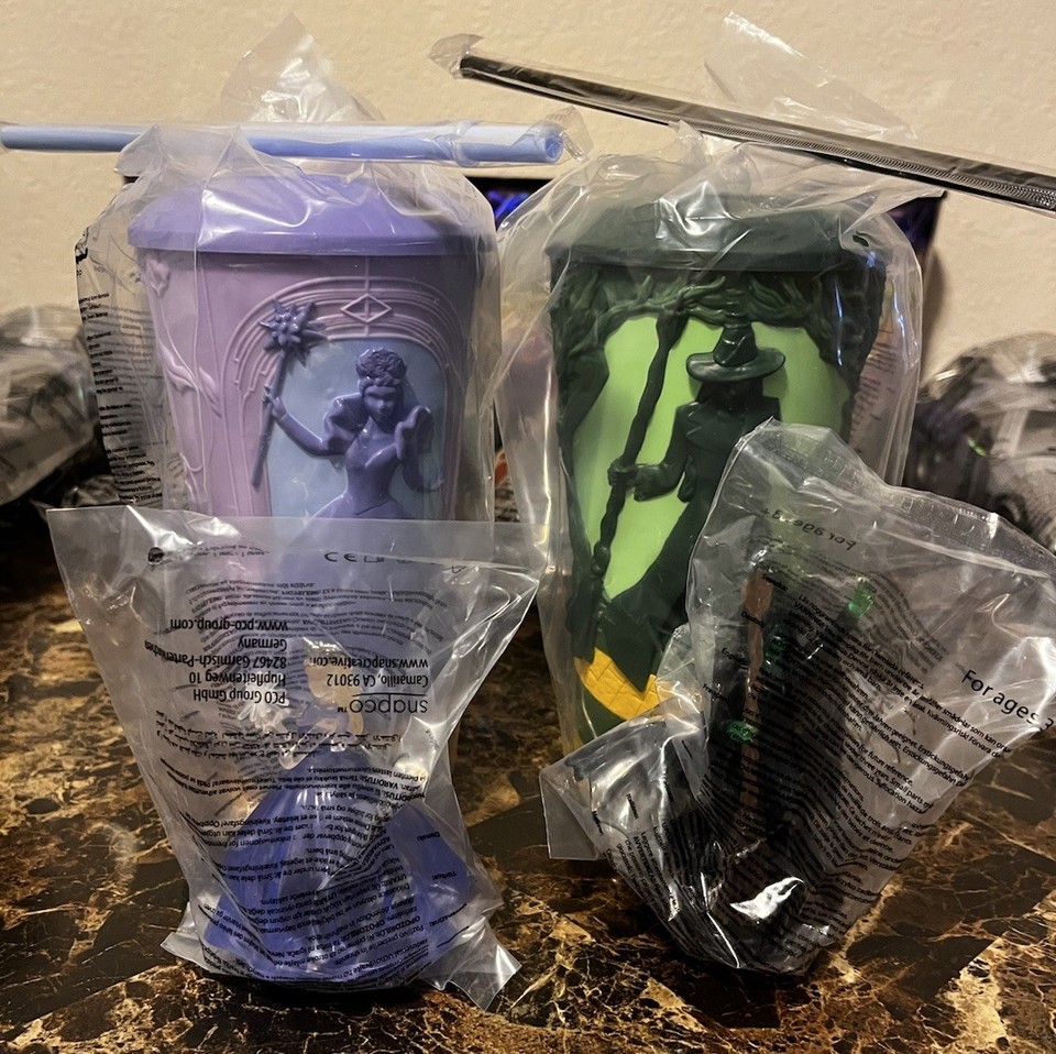 Brand New Wicked For Good Glinda & Elphaba Tumbler Gripper Cup Set AMC ...