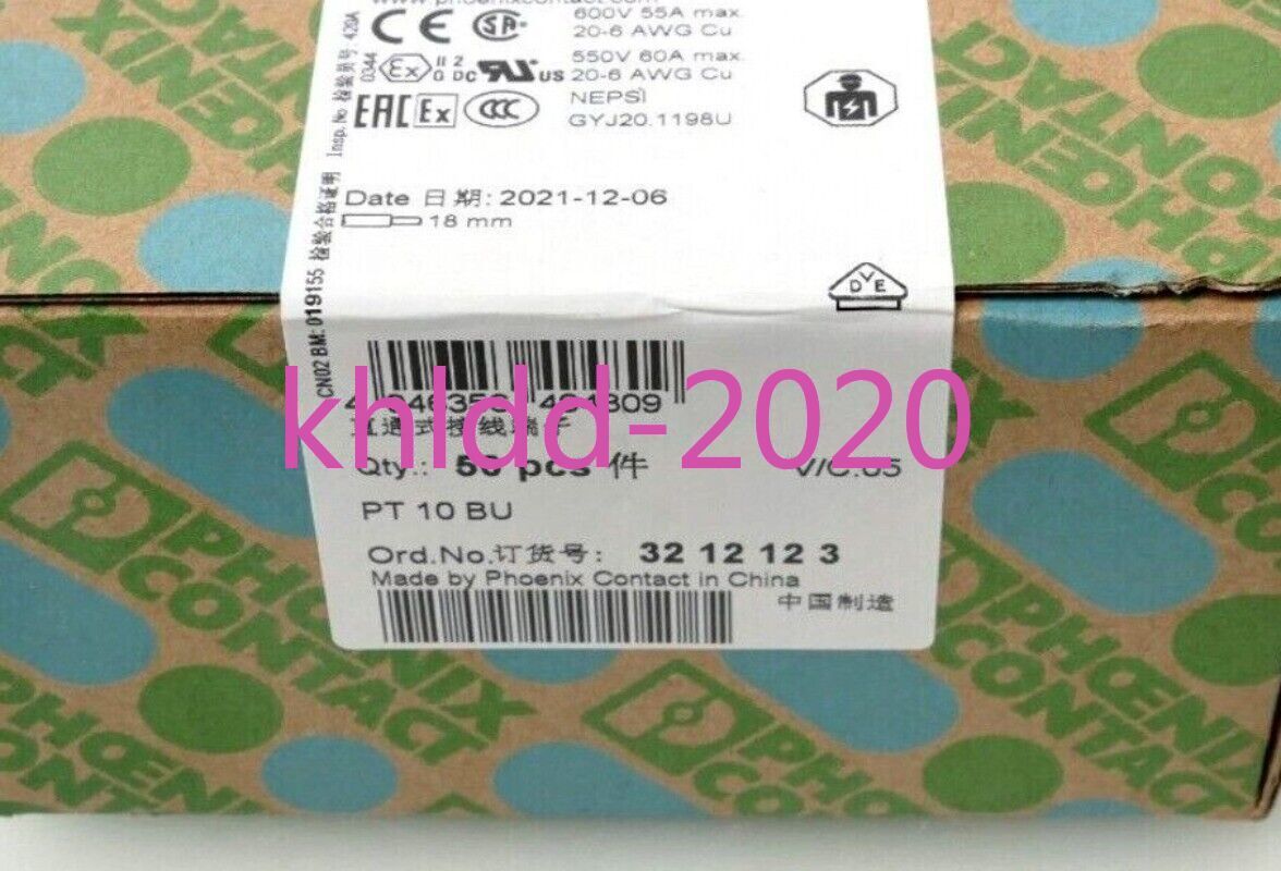 50pcs Phoenix Contact PT 10 BU Straight through terminal block 3212123 ...