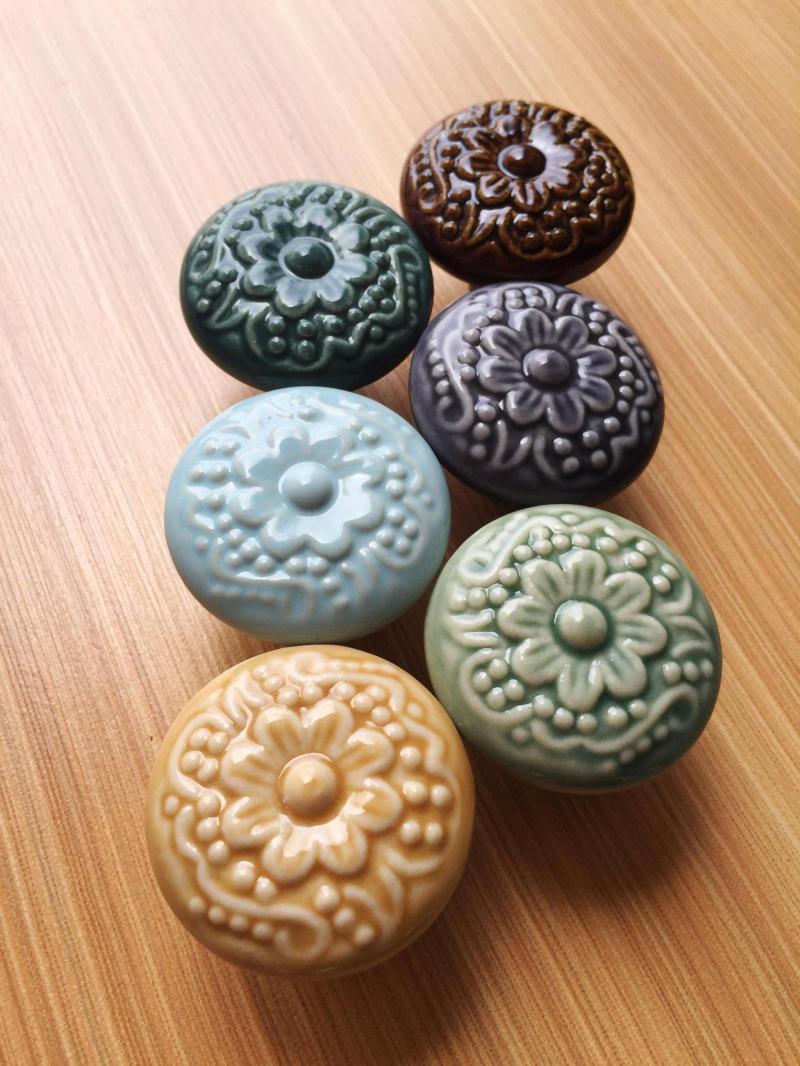 Ceramic Cameo Bas-relief Cabinet Knob Handle Antique Drawer Pull Rural ...