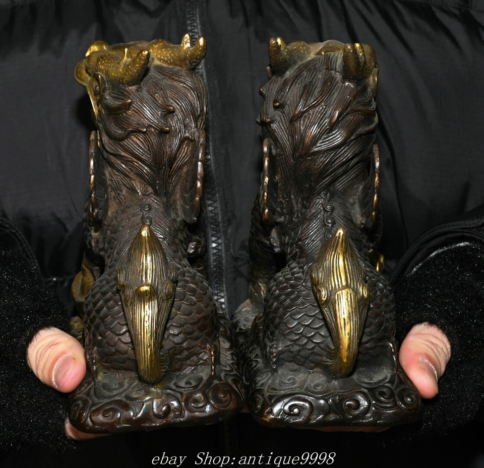 6.6" Old China Bronze Gilt Kylin Kirin Chi-Lin Kilin Qilin Unicorn ...