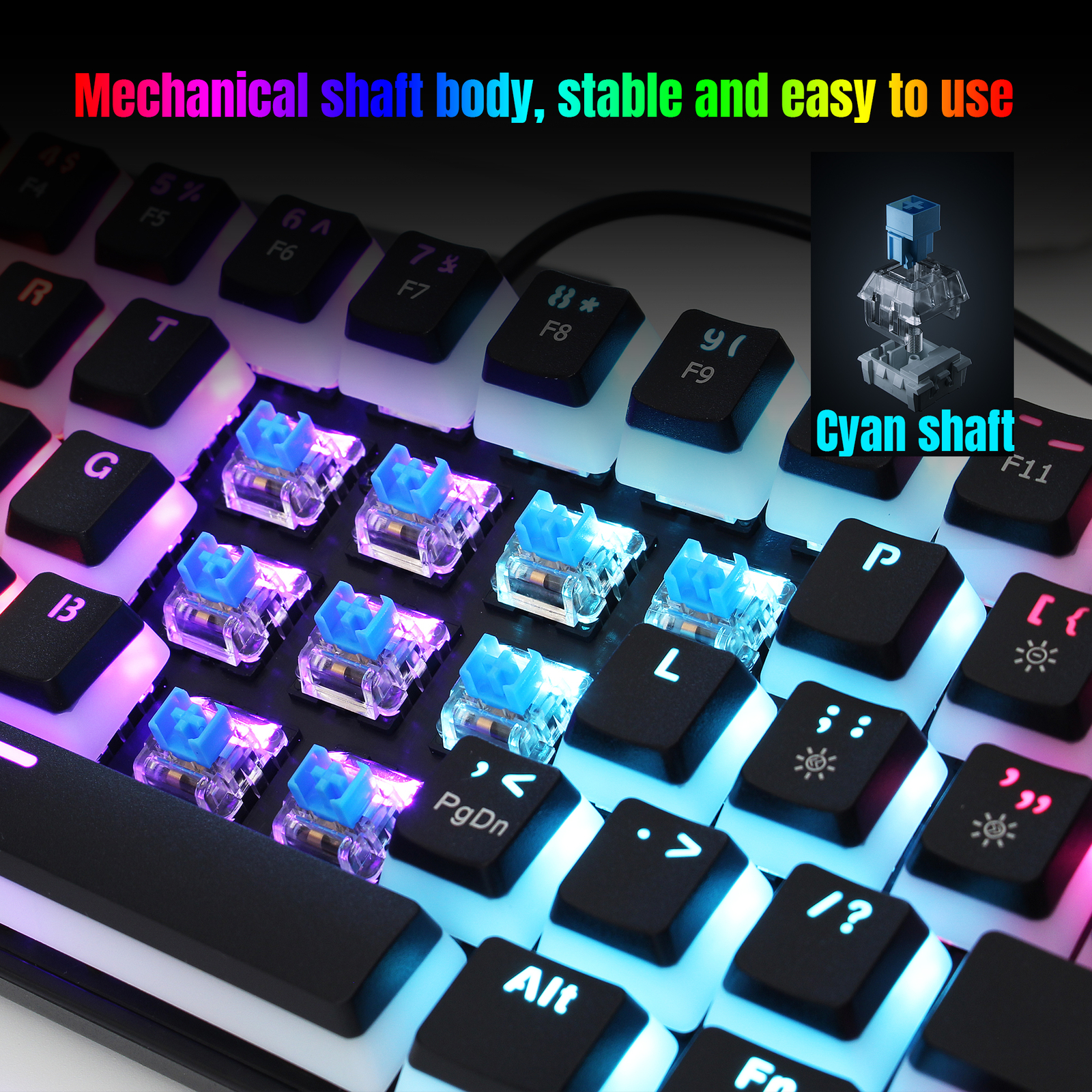 Wired Gaming Keyboard 61 Keys 12 Colorful Mixed Backlit Mechanical G3F0 ...