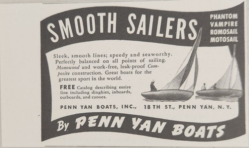 1945 Print Ad Penn Yan Sail Boats Phantom,Vampire,Motosail,Romosail New ...