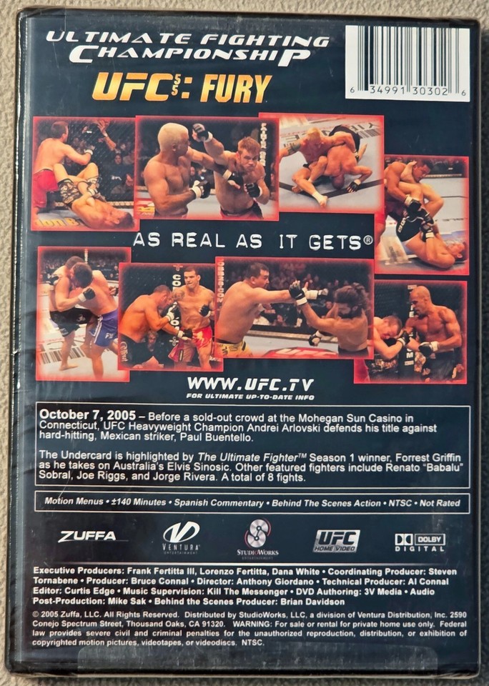 NEW Ultimate Fight Championships UFC 55 Fury DVD Andrei Arlovoski Paul ...