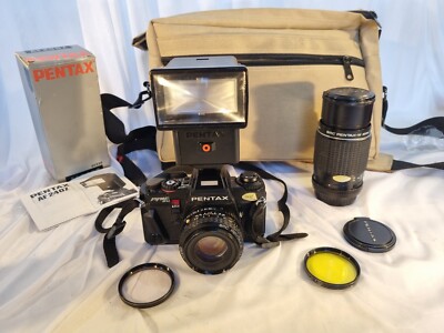 Pentax Program A SLR 35mm Film Camera & 2 Pentax Lenses, Flash & Bag ...