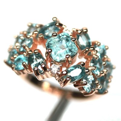 925 Sterling Silver Sea Foam Blue & White Zircon Ring Size 6.75 Rose ...