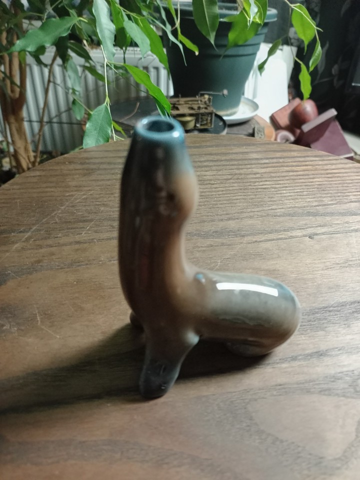 Mid Century Modern Studio Pottery Seal Figurine Blue Brown Drip Glaze ...