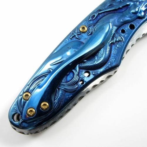 SPRING-ASSIST FOLDING KNIFE Ocean Mermaid Blue Chrome Titanium Tactical ...