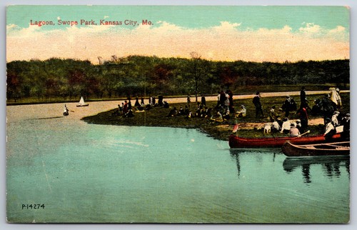 Kansas City Missouri~Swope Park Lagoon~Folks Getting in Canoes~c1910 PC ...