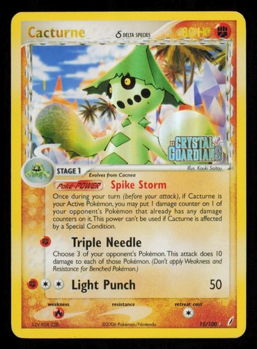 Pokemon Card Cacturne 15/100 ex Crystal Guardians Reverse Holo Foil MP ...