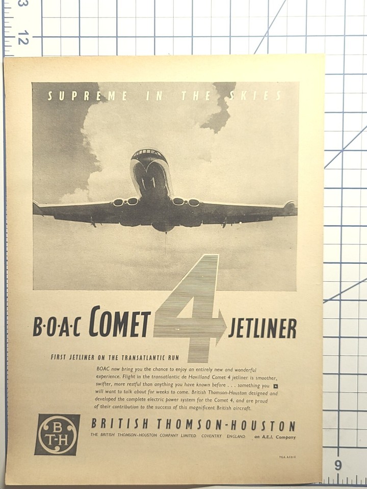 BOAC de Havilland Comet 4 Jetliner Coventry England Vintage Print Ad ...