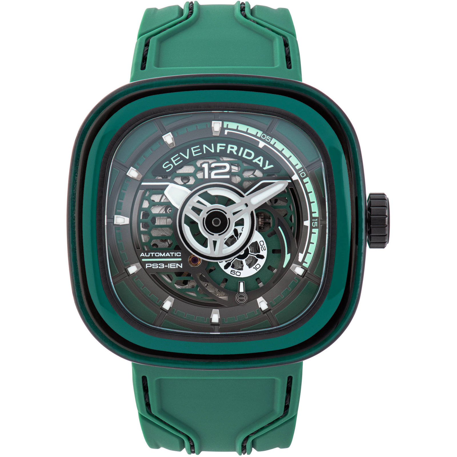 SevenFriday Men's Watch PS Series CCG Automatic Green Silicone Strap ...