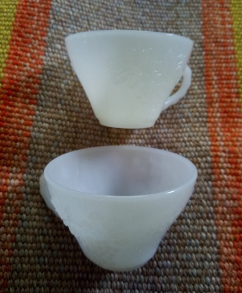 Vintage Punch Cups, Set Of 2 White Milk Glass, Anchor Hocking Patterns ...