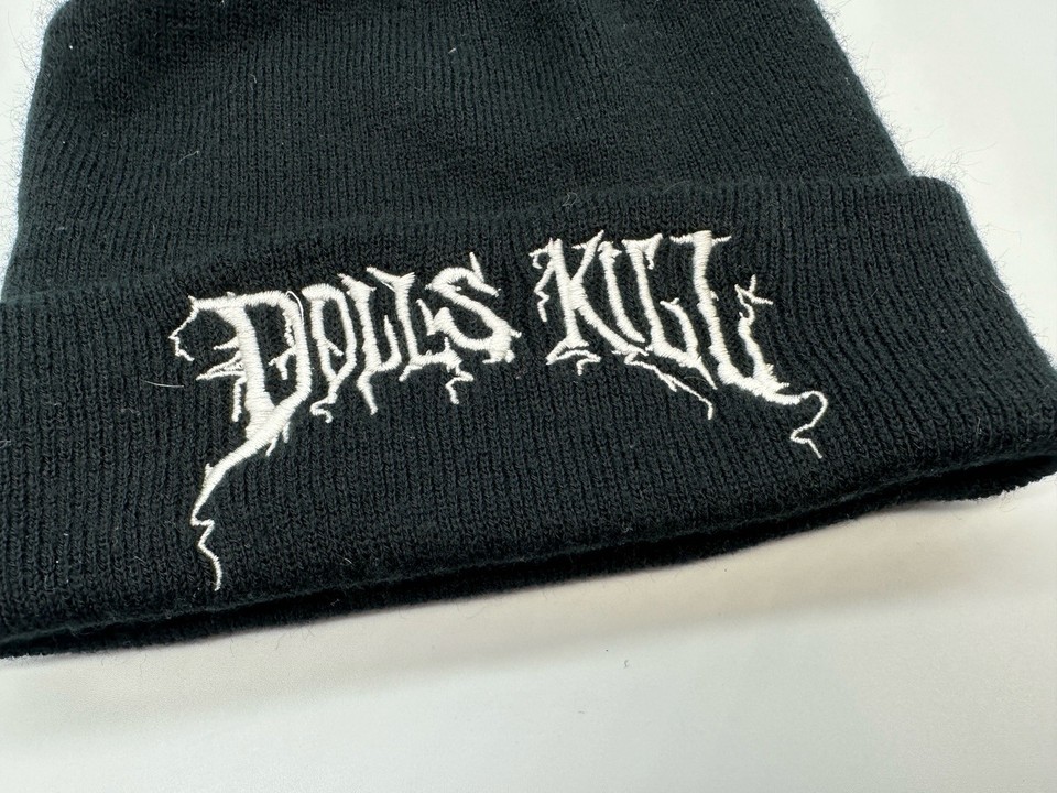 Dolls Kill Embroidered Knit Beanie Grunge Emo Goth Metal Black OSFA | eBay