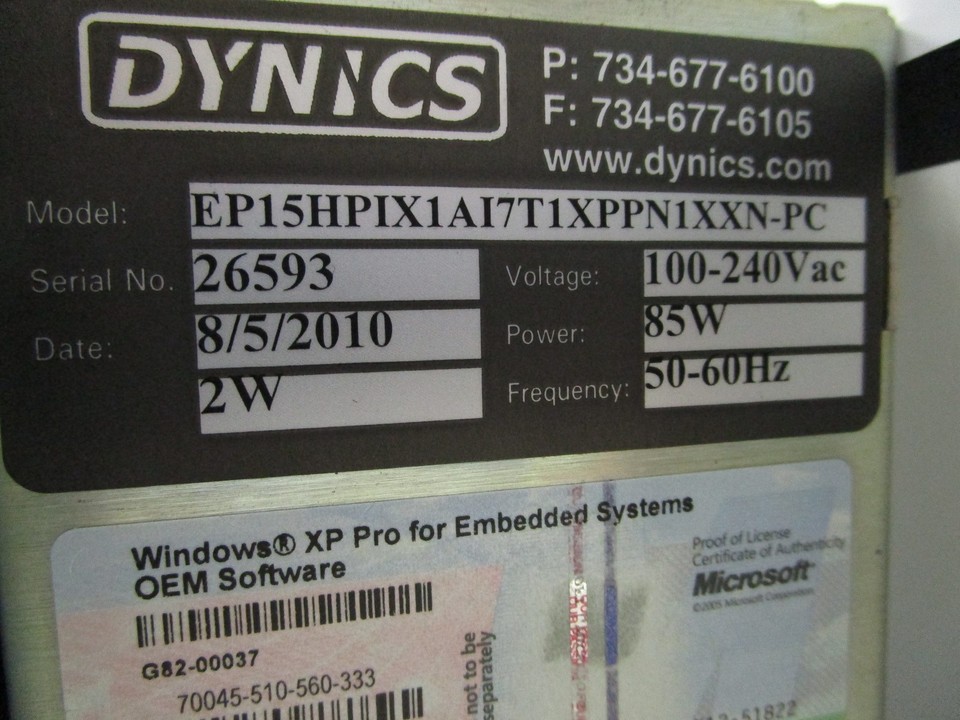 DYNICS EP15HPIX1AI7T1XPPN1XXN-PC 15" INDUSTRIAL MONITOR - USED - FREE ...