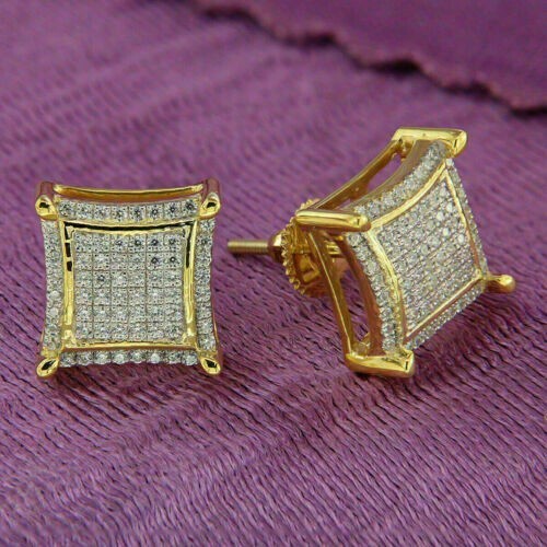 2Ct Round Cut Lab Created Diamond Men's Square Shape Stud 14k Yellow ...