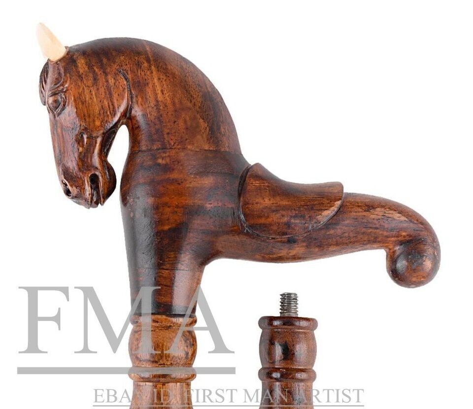 Horse Head Handle Walking Cane Stick Horse Style Wood… - Gem