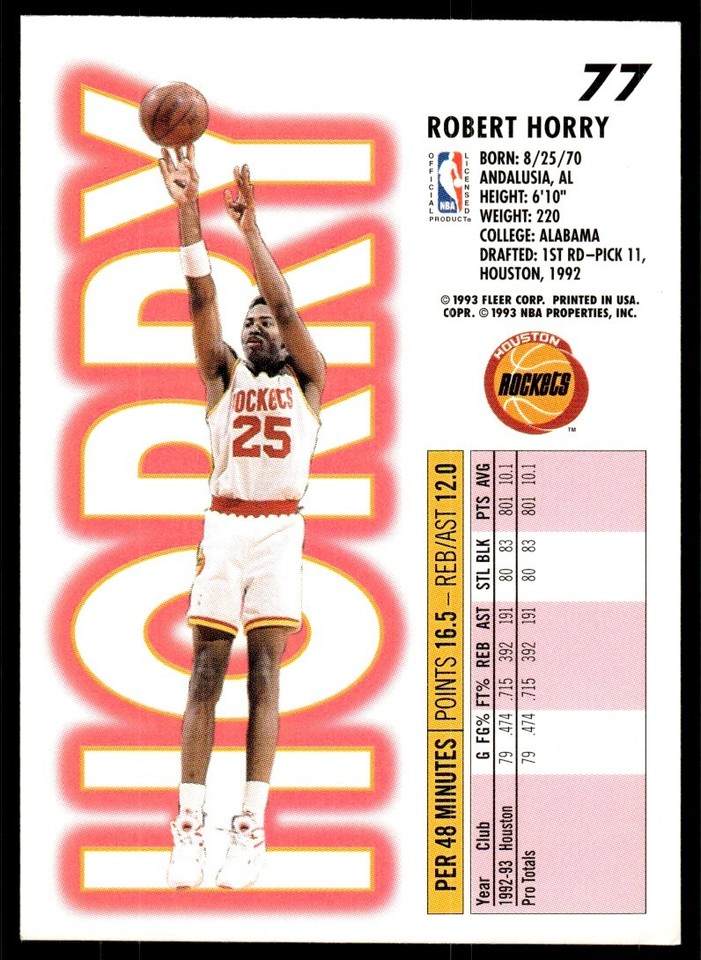 1993-94 Fleer Robert Horry Houston Rockets #77 | eBay