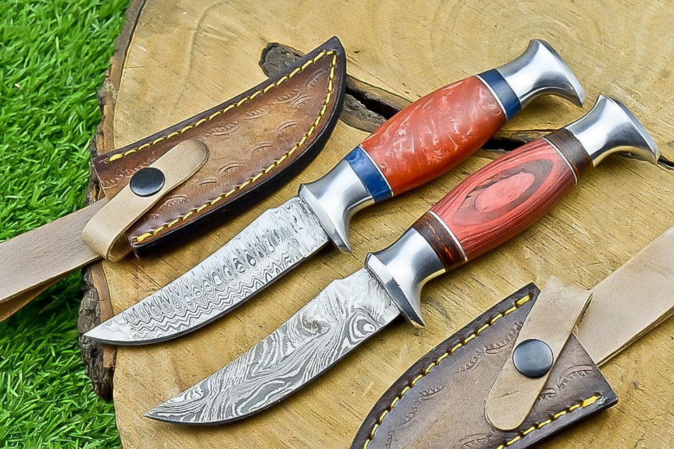 2 PCS Handmade Damascus Hunting Knives – Skinning & Camping Knife Set ...