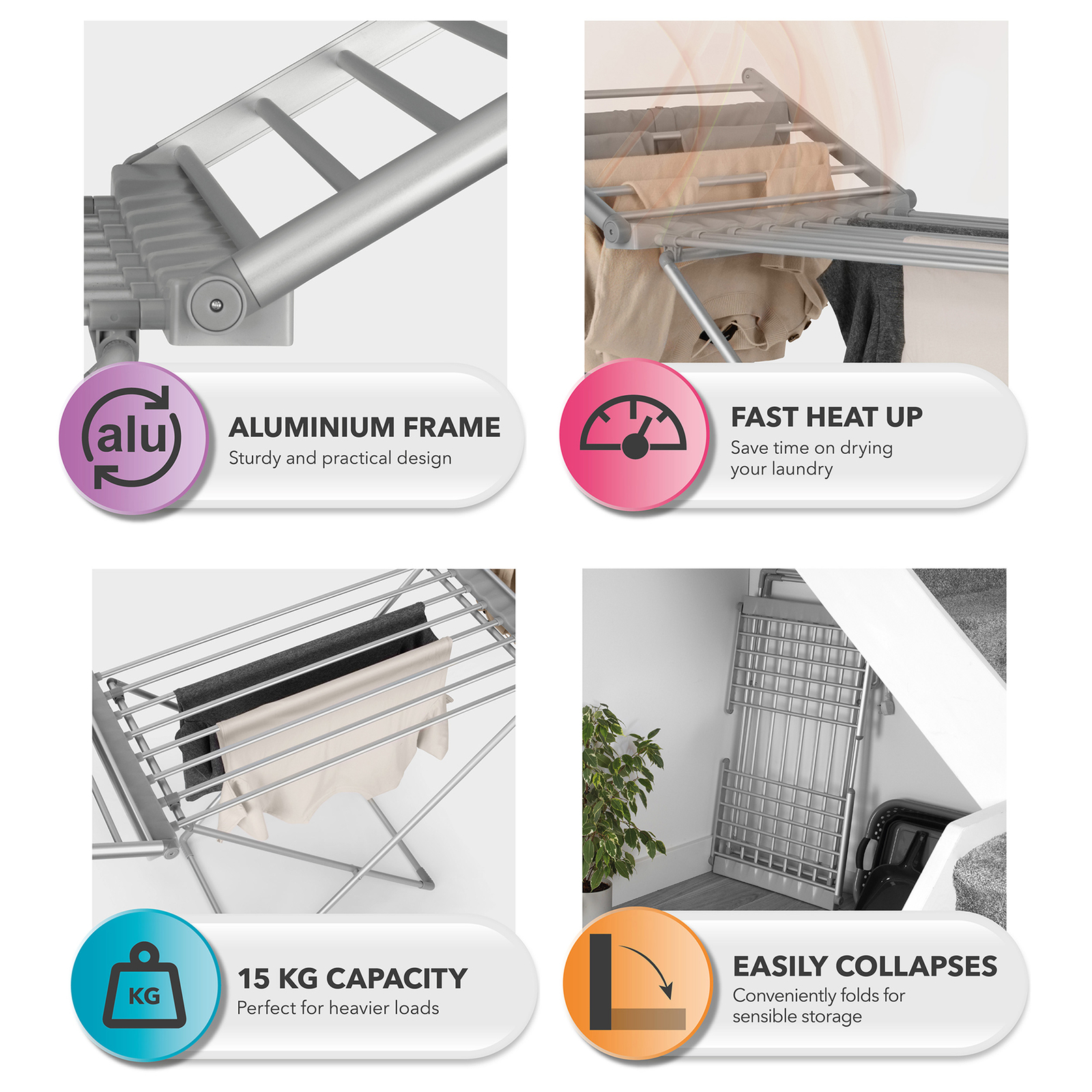 Beldray Heated Clothes Airer Drying Rack Collapsible Heated Bars ...