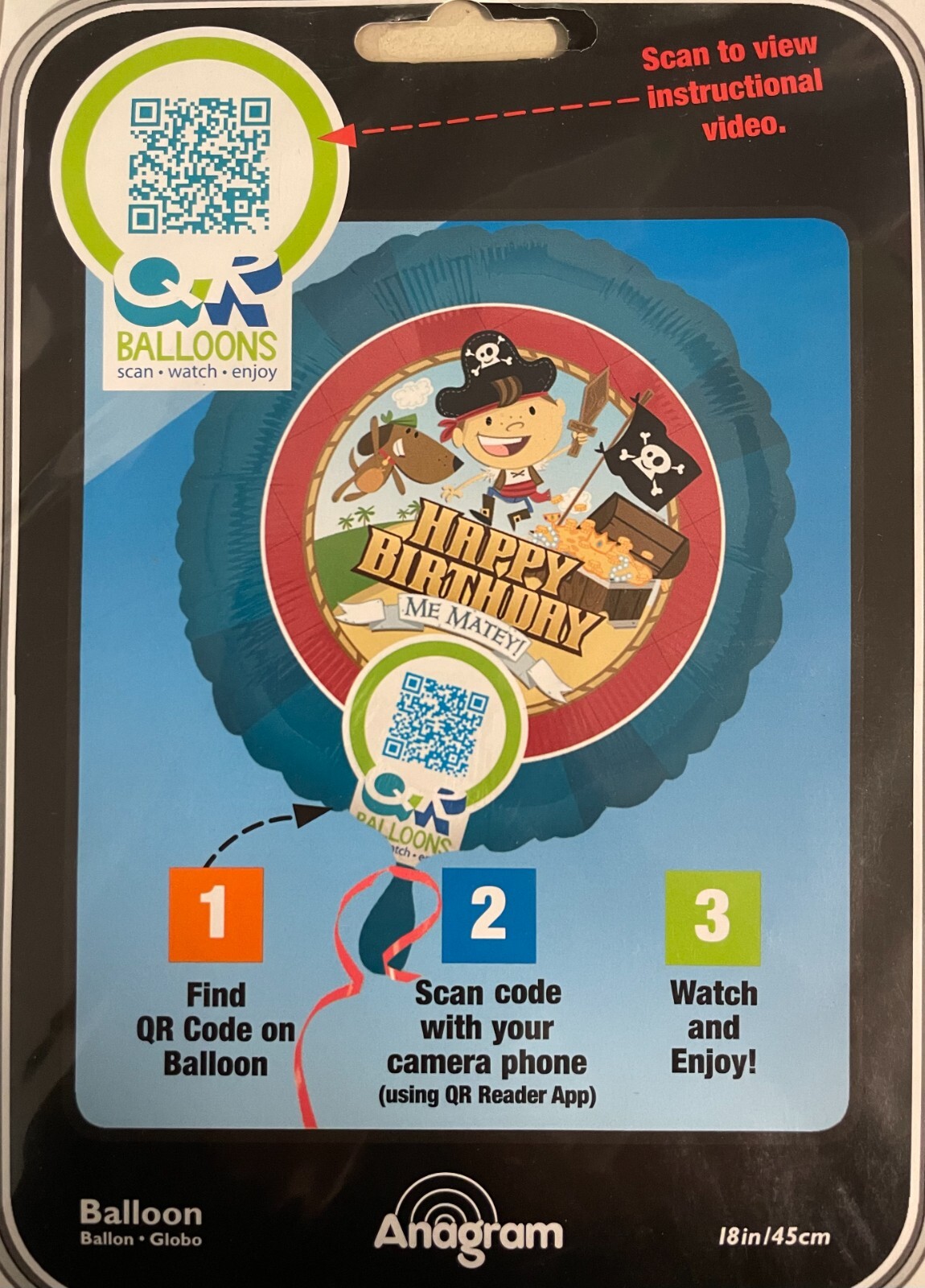 Pirate Party Supplies Happy Birthday Me Matey! QR Foil Balloon ...