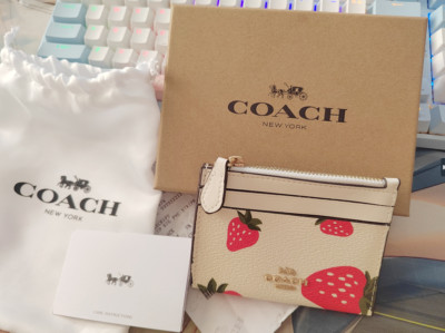 Coach Strawberry Leather Card Case Business Card Holder mini wallet Wh ...