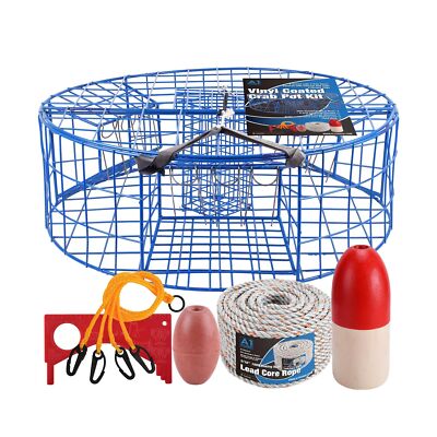 A1FISHER Heavy Duty Crab Pot Trap Blue Net Coated 3 Tunnel with 2 Trap ...