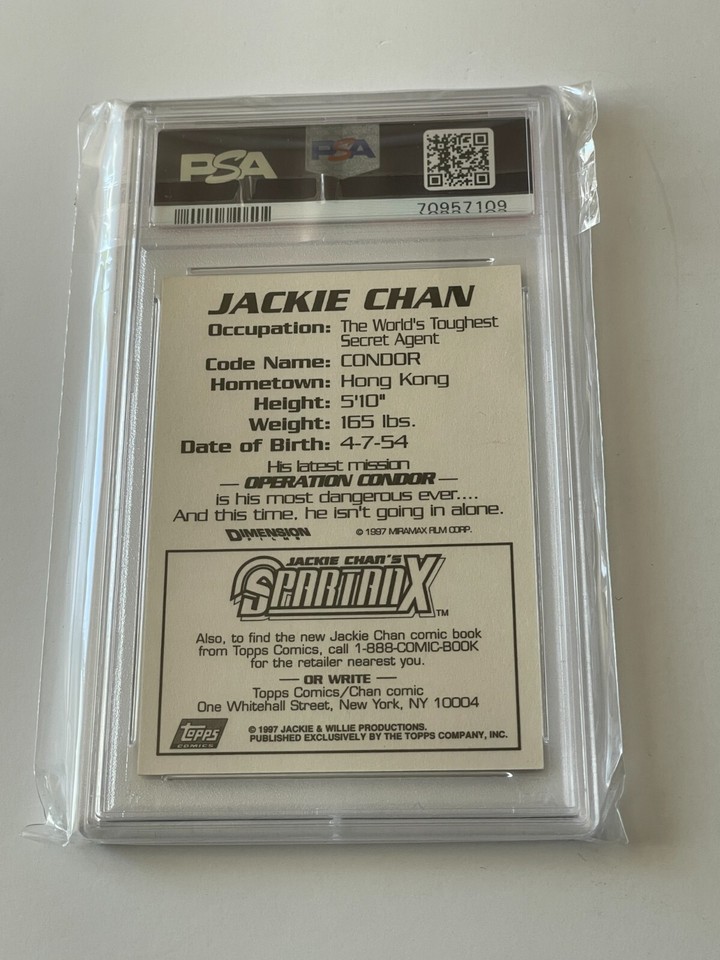 1997 Topps OPERATION CONDOR Jackie Chan ARMOUR OF GOD II Eva Cabo PSA 8 ...