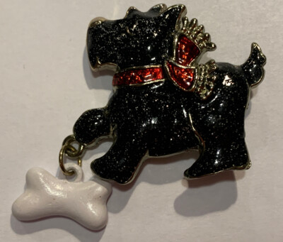 Vintage Signed Haskell Scottie Dog W/Dangling Bone Brooch | eBay