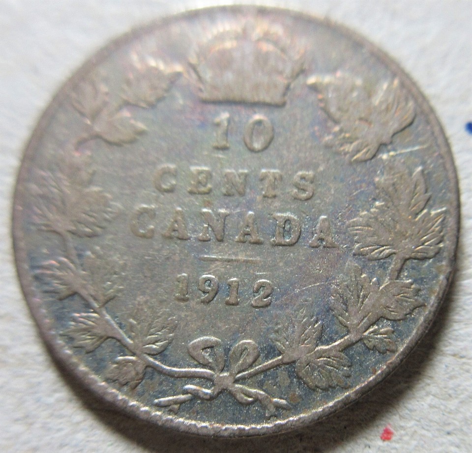 1912 Canada Silver Ten Cents Coin. BETTER GRADE Dime 10 cents 10c RP1-5 ...