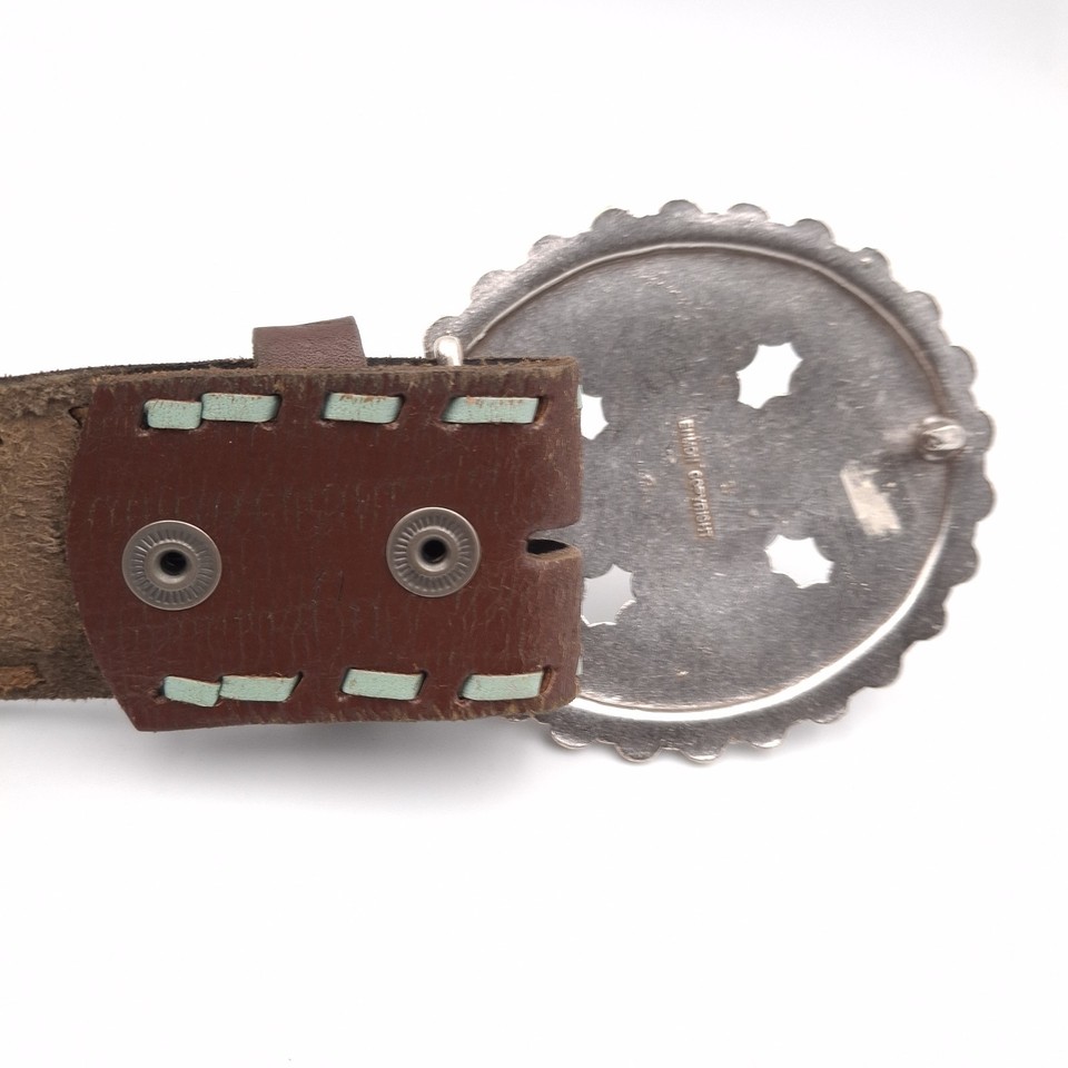 Western 925 Sterling Silver Buckle Enmon Belt Genuine Leather Size L ...