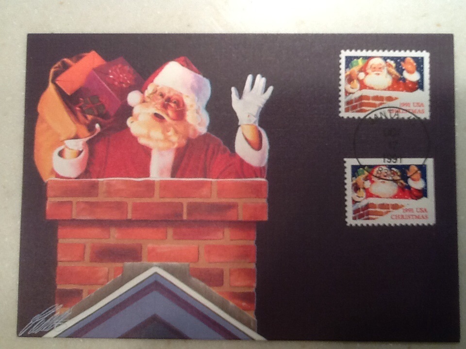 1991 Christmas Stamp FDC First Day Cover 10/17/1991 Santa, ID Postmark ...