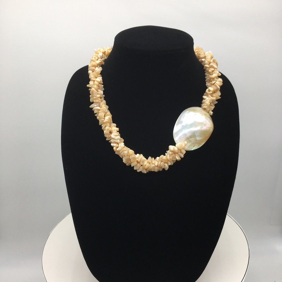 Sea Shell Chip Beaded Multi Strand Twist Necklace Shell Focal Approx 22 ...