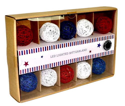 Red White & Blue LED String Lights Look Balls of Yarn 10ft 10 Lights ...