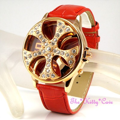 XL Gents Mens Red Leather Gold Rapper Spin Ice Pimp Bling Crystal ...