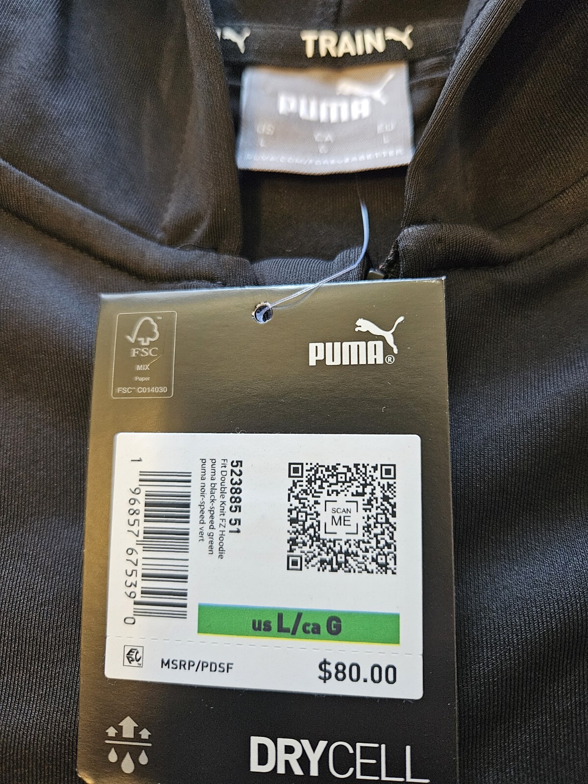 Men's Puma Tech Dry Cell Hoodie Jacket Color Black Neon Green Large ...