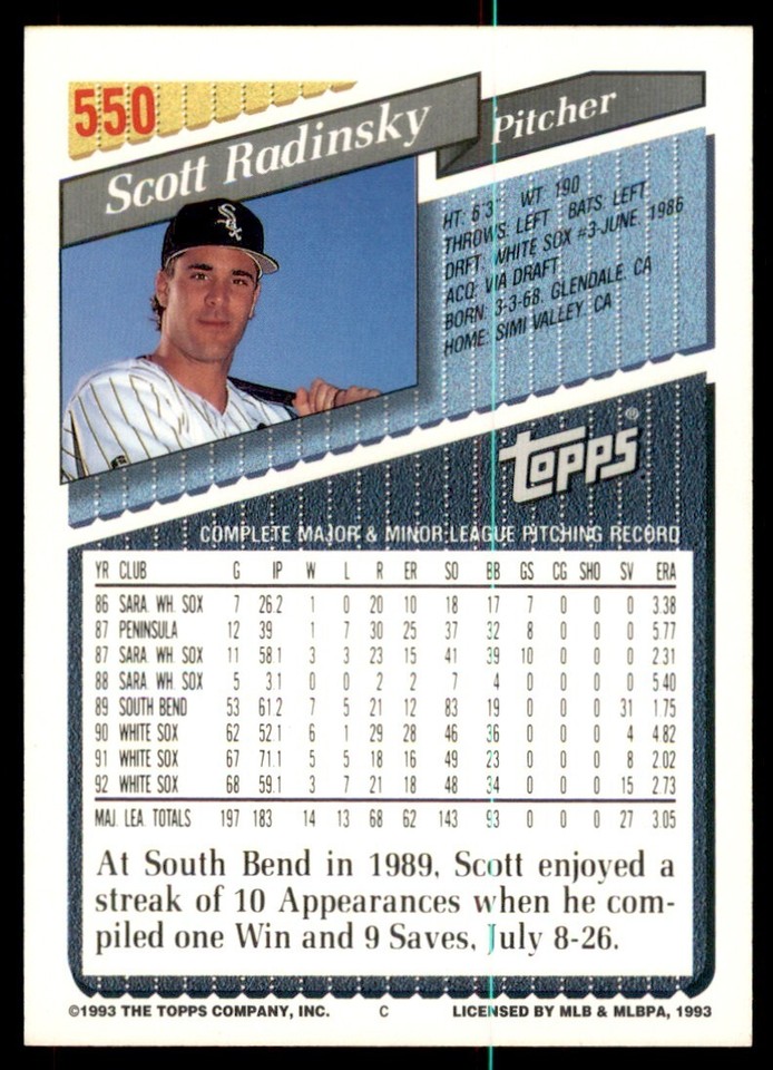 1993 Topps Baseball #550 Scott Radinsky | eBay