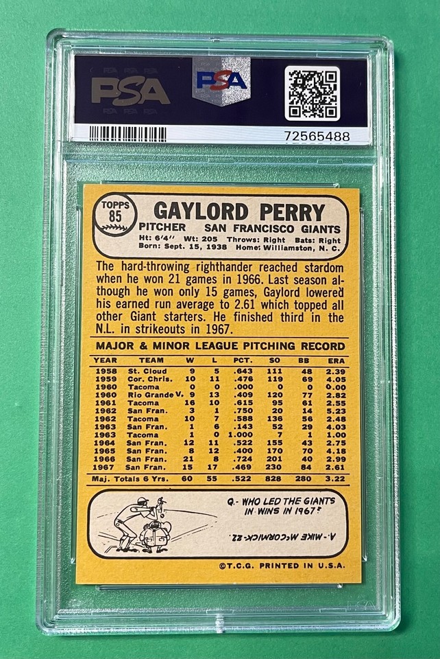 1968 TOPPS GAYLORD PERRY #85 PSA 7 NEAR MINT GIANTS | eBay