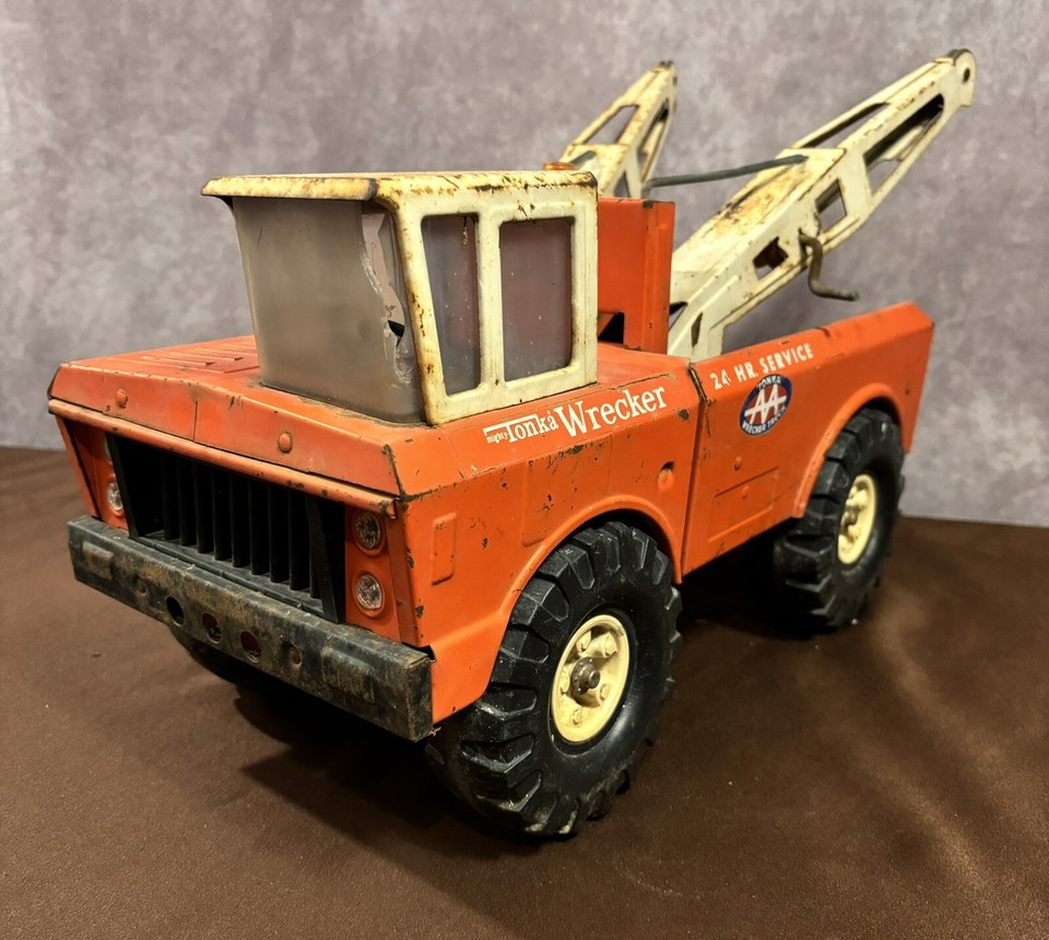 Mighty Tonka Wrecker Double Boom 24-HR Service AA Orange Tow Truck ...