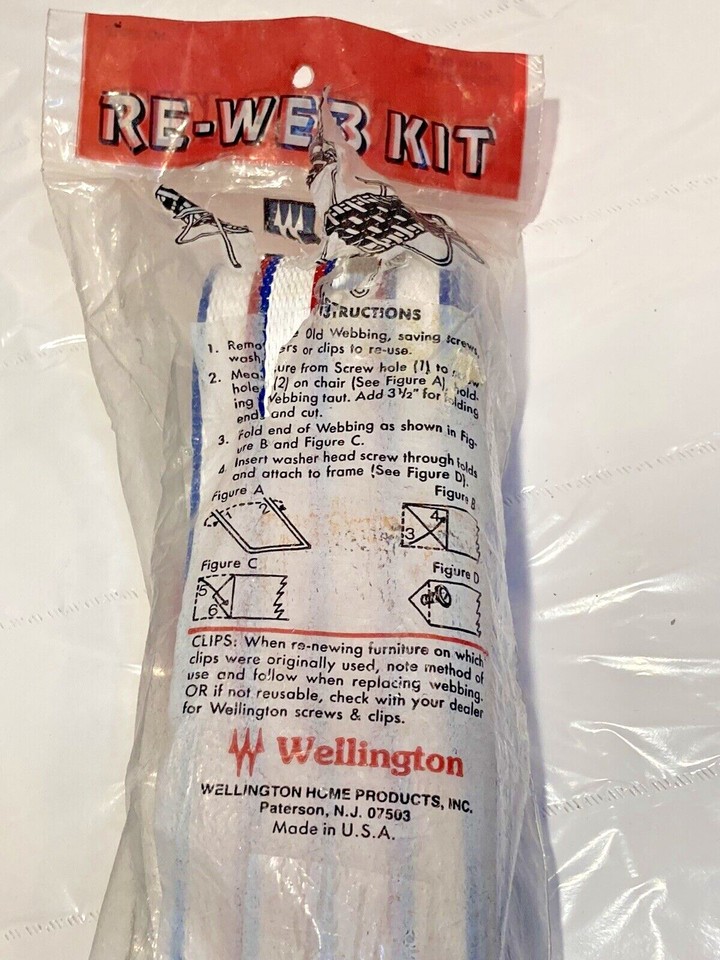 Vtg WELLINGTON Nylon Webbing Kit 35+ Feet Re-Web Kit Lawn Chair Red ...
