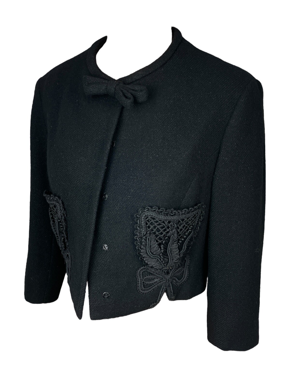 Alberto Fabiani Vintage 1950s Italian Couture Black Wool Ornate Cropped ...