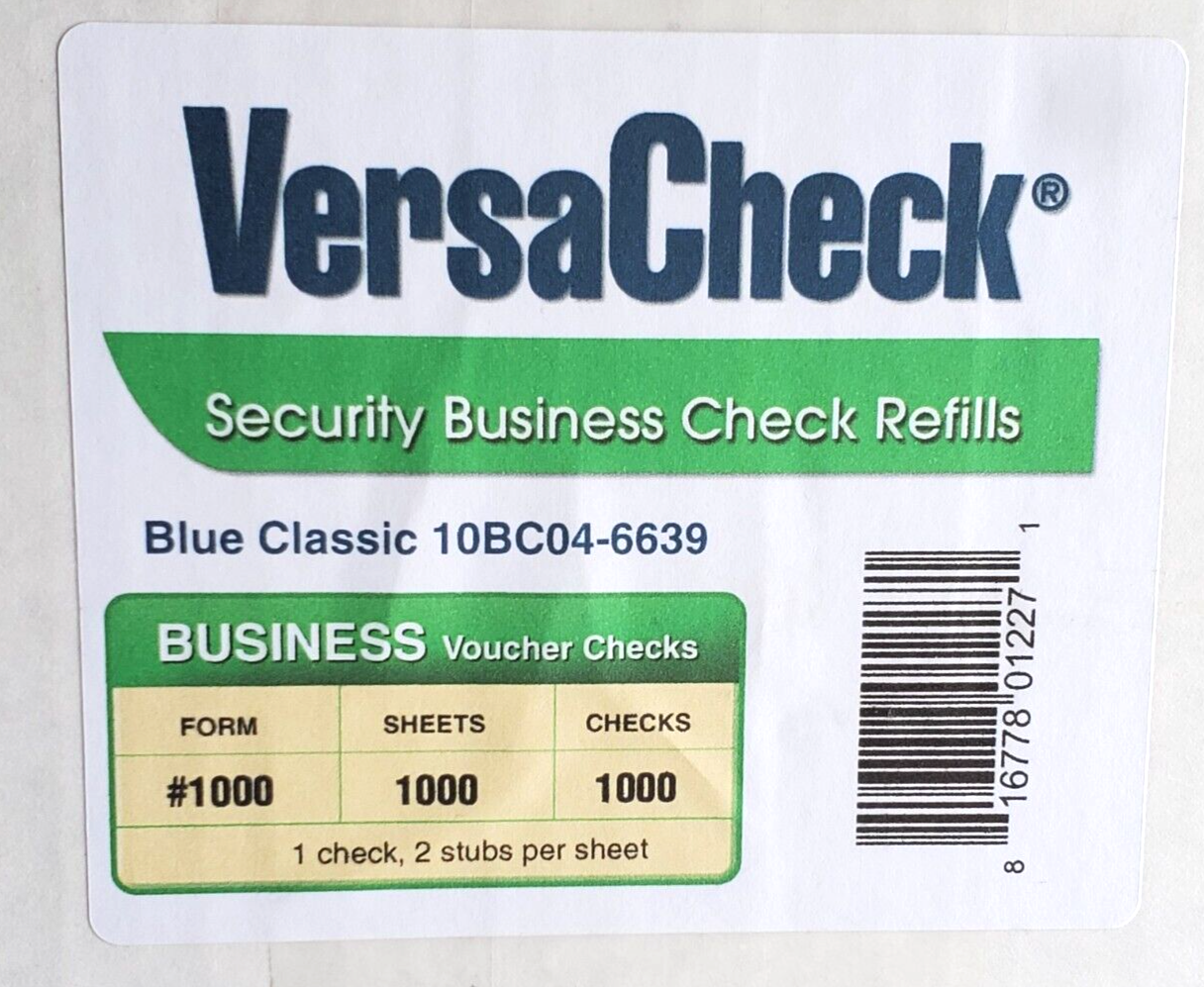 1,000 Sheets VersaCheck Security Business Check Refills BLUE CLASSIC ...