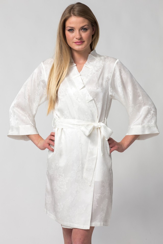 Women’s wedding, bridal, short white robe-Royal Festival- Silk Jacquard ...