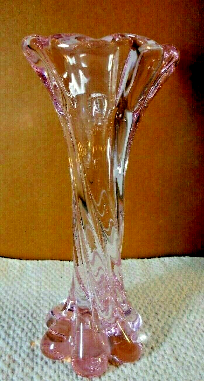 8" Margies Garden Pink Swirl Glass Vase Hand Blown Westlake Village CA ...