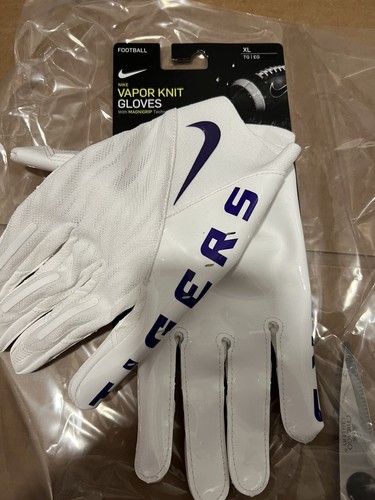 Nike LSU Tigers Vapor Knit Football Gloves Men's XL White Team Issued ...